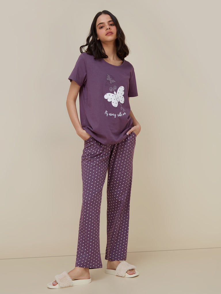 Purple Butterfly Printed Night Suit – Night Need