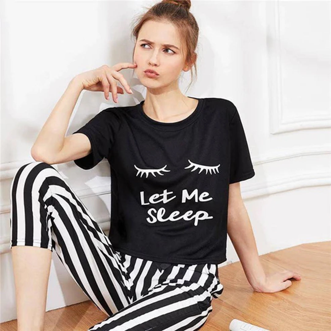 Black Let Me sleep Printed Night Suit – Night Need